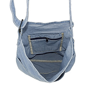 YunZh Denim Shoulder Bag for Women, Casual Style Lightweight Classic Retro Travel Shopper Hobo Bag