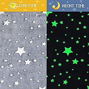 Chumia 2 Pieces Glow in The Dark Throw Blanket Flannel Fleece Blanket Soft Warm Cozy Kid Throw Blanket for Boys Girls, 47 x 59 Inch (Moon, Star)