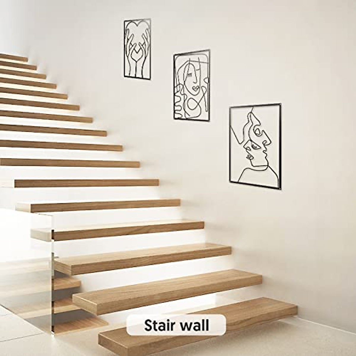 QIEGL 3 Packs Metal Wall Decor 0.12" Thickness Modern Home Decor for Black Coating with Silvery Sparkling 17"x11.8" Minimalist Wall Art Bedroom Decor Single Line Abstract Wall Sculptures for Living Room Bathroom Stairs etc.