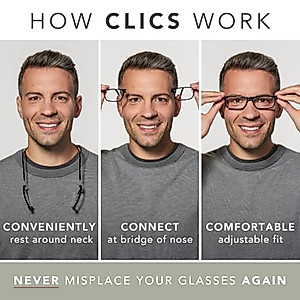 Clic Magnetic Reading Glasses for Men or Women, Computer Readers, Executive (M-XL, Black, 1.50 Magnification)