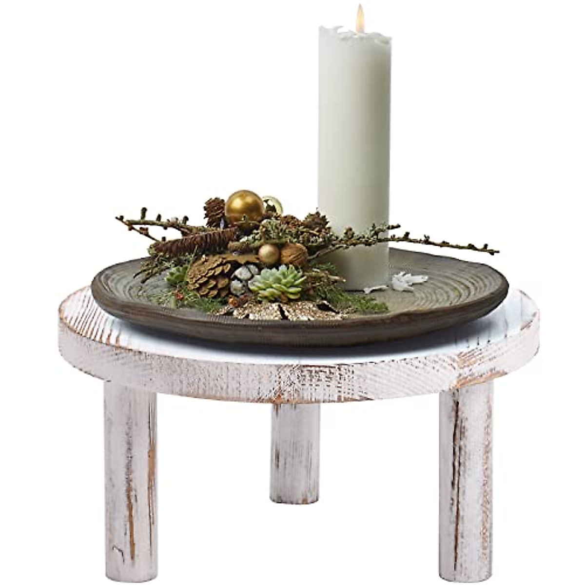 Elsjoy Set of 3 Wooden Cake Stand Round Dessert Display Riser, Stackable Cupcake Stand with Legs, Whitewashed Shabby Retail Bakery Serving Stand for Table Centerpieces, Wedding, Birthday, Party Decor