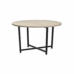 Round Coffee Table, Modern Small Coffee Table Sofa Table Tea Table for Living Room, Office Desk, Balcony, Wood Desktop and Metal Legs, 23.6inch White Oak