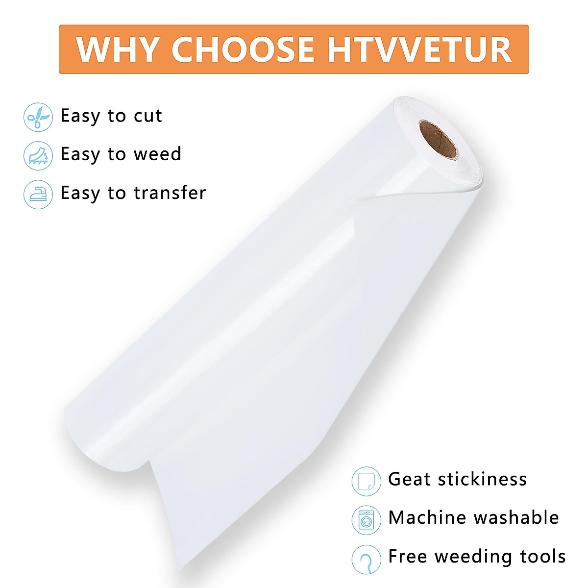 HTVVETUR White HTV Iron on Vinyl 12Inch by 35ft Heat Transfer Vinyl for T-Shirt HTV Rolls for All Cutter Machine - Easy to Cut & Weed (35ft, White)