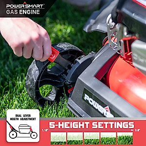 PowerSmart Push Lawn Mower Gas Powered - 17 Inch, 127CC 4-Stroke Engine, 5 Height Positions Adjustable, (1.18''-3.0''), 3 in 1 with Bag
