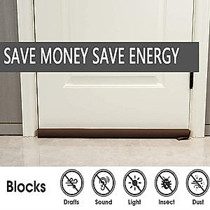 Door Draft Stopper,Under Door Draft Blocker, Adjustable Door Bottom Weather Stripping,Sound Proof Noise Reduction(Brown)