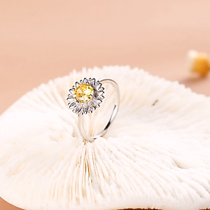 Cezentiy Sunflowers Ring 925 Sterling Silver Jewelry Daisy Ring Zirconia Stacking Ring for Women Girls Gift Size 6 to 9 (white golden, 7)