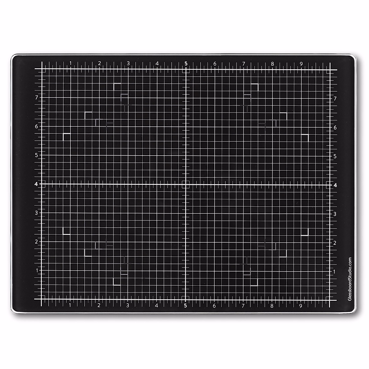GLASSBOARD STUDIO Rich Black Glass Craft Mat (9x12in) - Magnetic, Heat & Scratch Resistant, Stain-Proof for Crafting, Cutting, Painting, Mixed Media Artwork - Grid & Angle Lines, Non-Slip Rubber Feet