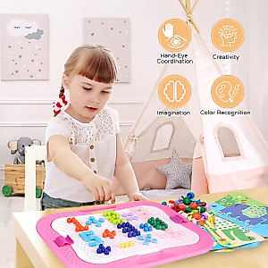 TAKIHON Button Art Toys,Mosaic Puzzles for Kids,Mushroom Peg Puzzle Board,DIY 3D Puzzle,Fine Motor and Preschool Educational,Creative Toys for Toddlers,Boys,Girls(Red)