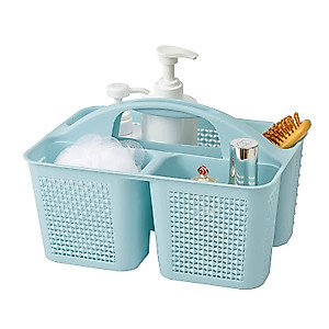 UUJOLY Plastic Portable Shower Caddy Basket Bucket, Cleaning Shower Basket with Handle Compartments Storage Basket Organizer for Bathroom Kitchen College Dorm Sink, Blue