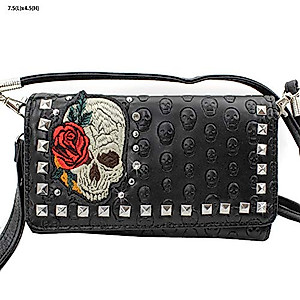 Rhinestone Skull Rose Western concealed Carry Handbag Purse Wallet Set