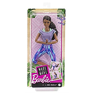 Barbie Made to Move Doll with 22 Flexible Joints & Curly Brunette Ponytail Wearing Athleisure-wear for Kids 3 to 7 Years Old