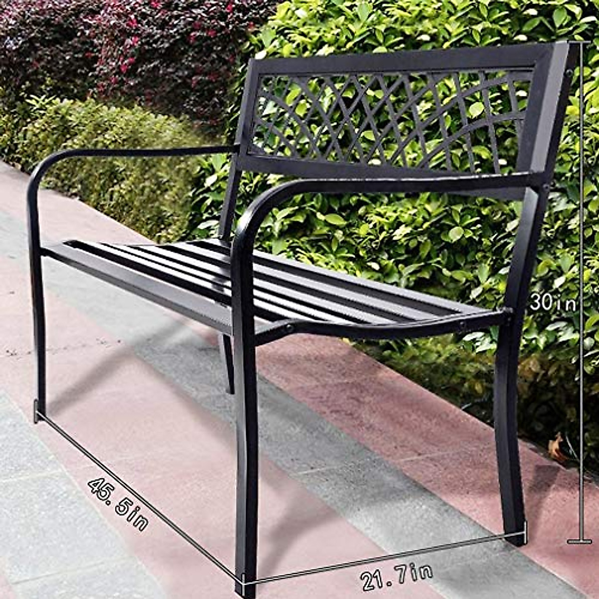Her Majesty with Armrests Sturdy Steel Frame Furniture Patio Metal Bench Porch Work Easy Assembly,Black