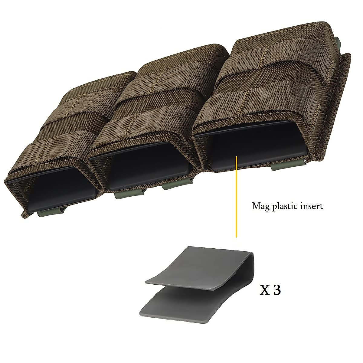 Triple Molle Mag Pouch 5.56 Tactical Open Top M4 M16 Magazine Holder Carrier with Quick Release Magazine Pouch Insert RG