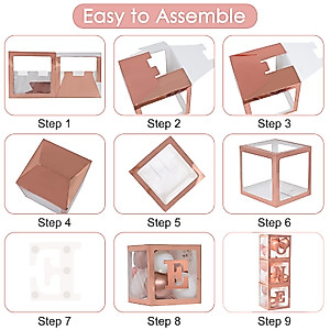 RUBFAC 1st Birthday Rose Gold Baby Shower Decorations for Girl Rose Gold Balloons 1st ONE Boxes Foil Balloon Hanging Swirls for Baby 1st Birthday Party