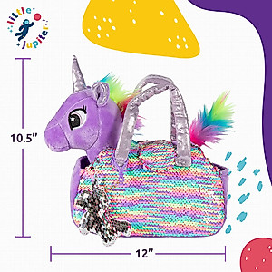 Little Jupiter Plush Pet Set - Unicorn Toys - Unicorns Gifts for Girls - Stuffed Animal for Kids - Unicorns - Plush Toy - w/Reversible Sequins & Charm (Purple Rainbow Unicorn) Age 4-5 - 6-7 yr