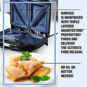 Granitestone Sandwich Maker, Panini Press Sandwich Maker with Nonstick Surface Breakfast Sandwich Maker Makes 2 Sandwiches in Minutes with Easy Cut Edges, Indicator Light, College Dorm Room Essentials
