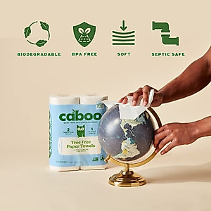 Caboo Tree Free Bamboo Paper Towels, 8 Rolls, Earth Friendly Sustainable Kitchen Paper Towels with Strong 2 Ply