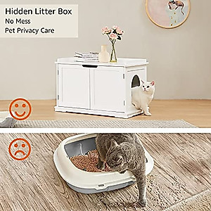 unipaws Designer Cat Washroom Storage Bench, Litter Box Cover, Sturdy Wooden Structure, Spacious Storage, Easy Assembly, Fit Most of Litter Box, White