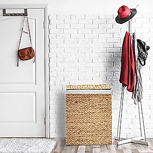 Seville Classics Premium Hand Woven Portable Laundry Bin Basket with Built-in Handles, Household Storage for Clothes, Linens, Sheets, Toys, Water Hyacinth, Rectangular Hamper