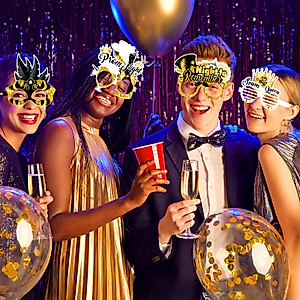 HOWAF 26 pack Prom Night Photo Booth Props Party Glasses, Black Gold Glitter Prom 2024 Photo Booth Paper Glasses Frames for 2024 Graduation Prom Party Supplies, Prom Night Eyewear Prom 2024 Eyeglasses