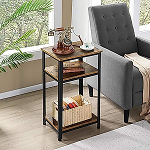Yaheetech Tall End Table, 30 Inches High Side Table with Wooden Shelves & Strong Metal Frame, Large 3-Tier Telephone Table for Living Room Small Space, Rustic Brown