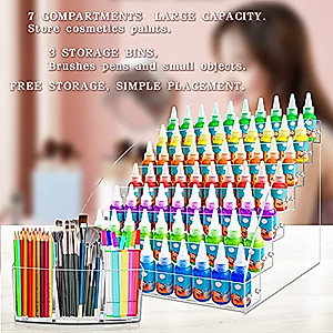 LASZOLA 7 Layers Paint Storage Organizer and Paint Brush Holder, Acrylic Paint Rack Stand Oil Paint Tubes Ink Bottle Paints Tool Storage Holder with 3 Compartments Brush Organizer (No Pearl)