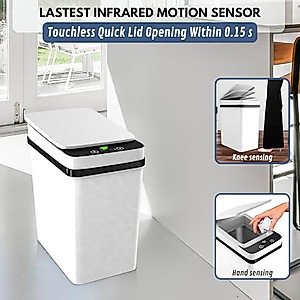 Pure Flower Home Automatic Small Trash Can, 12 Liter/ 3.1 Gallon Motion Sensor Trash Can Waterproof Smart Trash Can Plastic Trash Cans for Bedroom/Bathroom/Office (White)