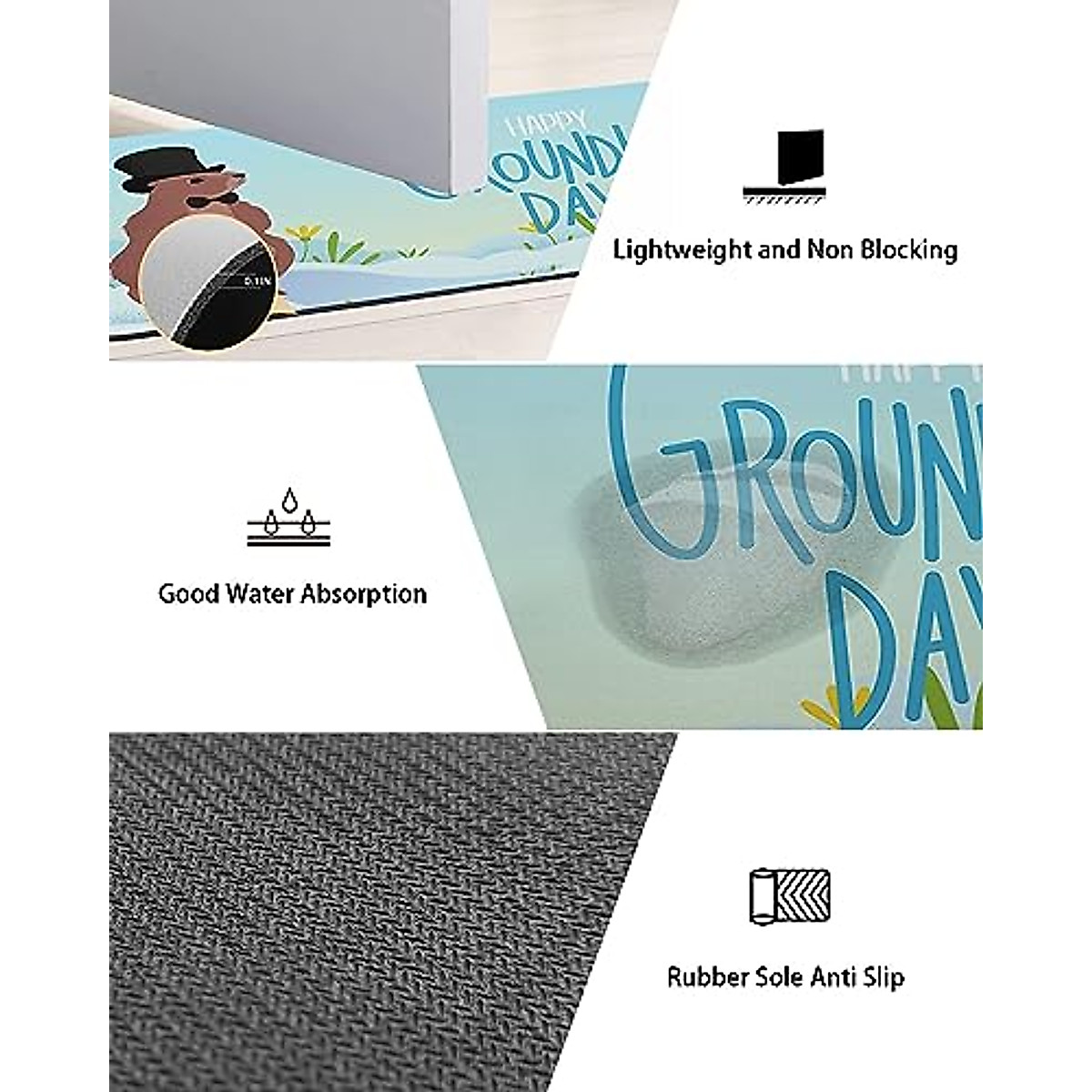 Groundhog Day Bath Mat for Tub,Non Slip Bathroom Floor Runner Rug Quick Dry & Absorbent Diatomaceous Earth Shower Sink Kitchen Living Room Washable Doormat,Spring Blue Forest Green Grass 16"x24"