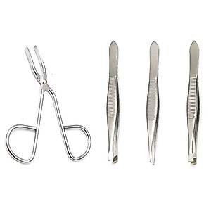 Luxxii (1 Pcs) Scissors Shaped Eyebrow Straight Tip (3 Pcs) Tweezers Clip Set - Flat, Slant, Point Tip Tweezers Hair Plucker for Hair and Eyebrows Personal Care (Silver Tone)