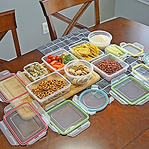 16 Piece Clip Lock Food Container Storage Set - Microwave & Dishwasher Safe Kitchen Box