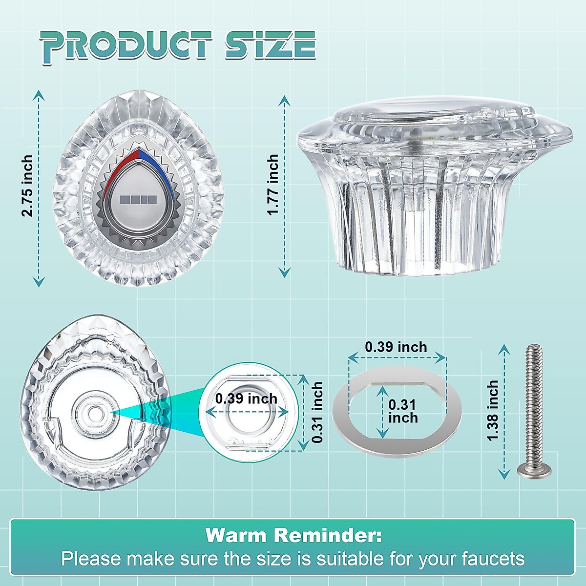 Enhon 2 Pack Shower Knob Handle Kit Compatible with Moen 96797 Chateau Collection, Replacement Faucet Handle Kit for Bathroom Tub and Shower, Include Screws, Chrome Knob Insert