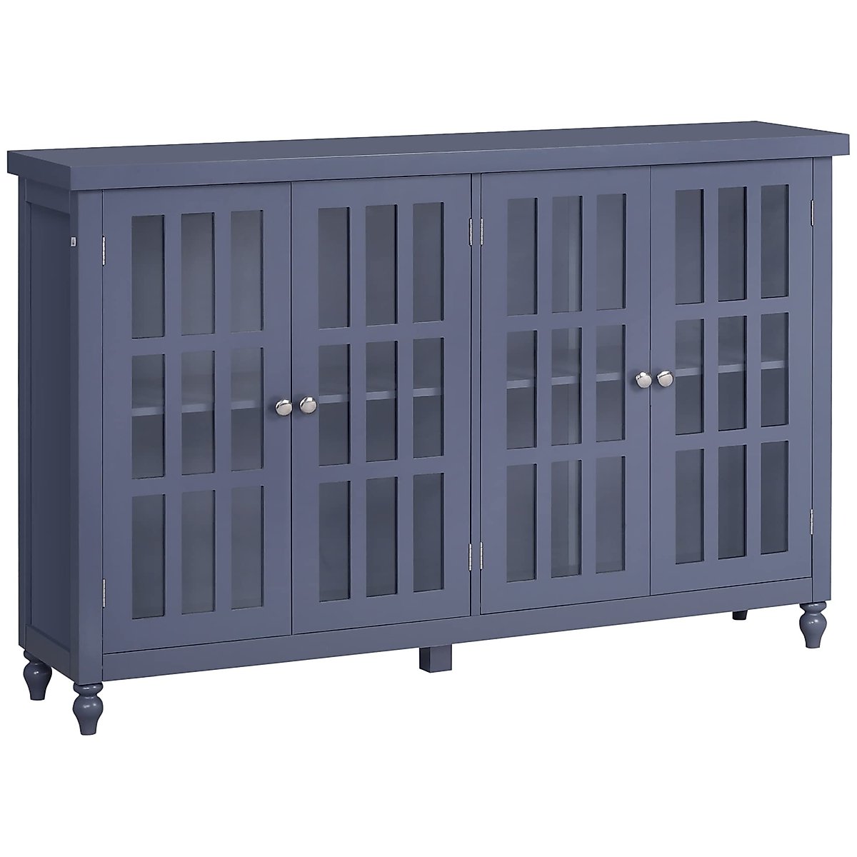 HOMCOM Sideboard, Buffet Cabinet with 4 Tempered Glass Doors, Stripe Pattern and Adjustable Storage Shelf, Credenza, Gray