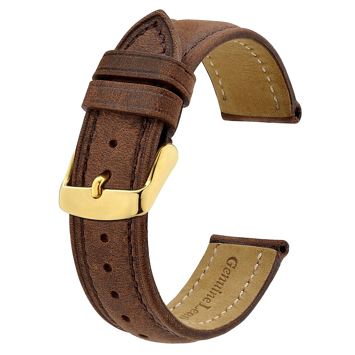 BISONSTRAP Vintage Watch Straps with Gold Buckle, Leather Replacement Band 20mm (Dark Brown)