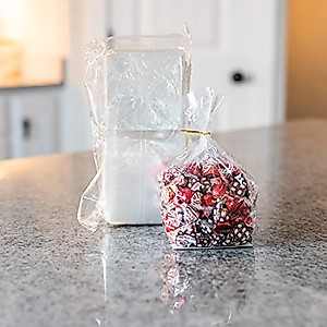 Clear Candy Bags 50 Pcs 4x4x9 Flat Bottom Cello/Cellophane Treat Bags for Bakery, Cookies, Goodie Bags with Color Twist Ties!