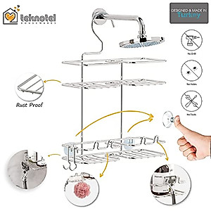 TEKNOTEL Shower Caddy Hanging Bathroom Organizer - Rust Proof Wire Durable Hanging Shower Head Caddies Storage Rack With Suction Cups Large Space for Bath Accessories 15.5 x 11.02 x 4.8