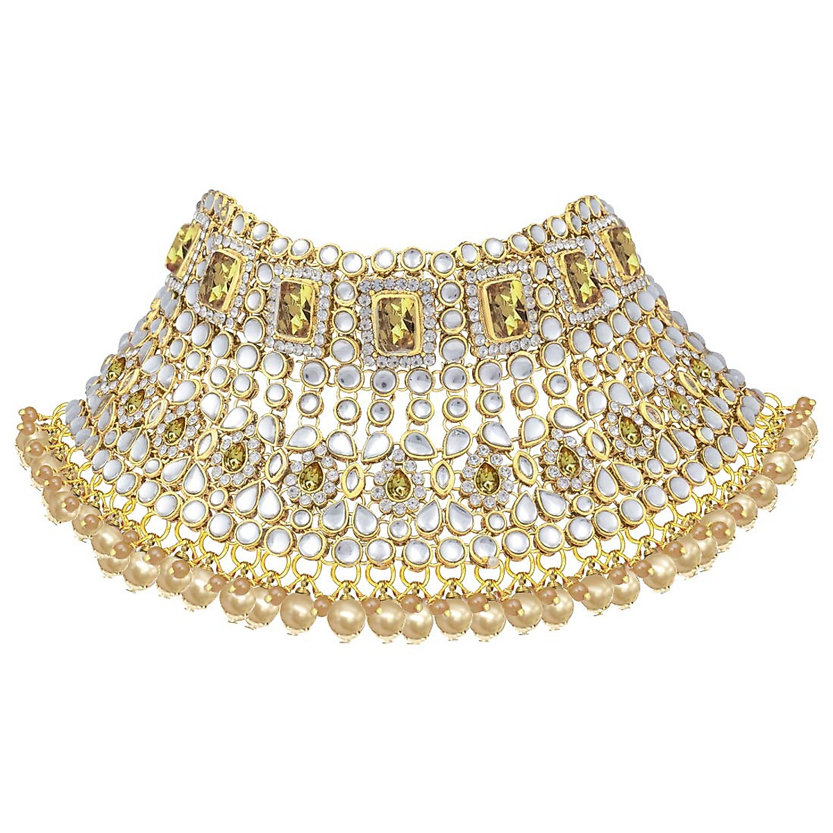 Aheli Ethnic Indian Indian Traditional Bollywood Faux Kundan Dulhan Heavy Bridal Jewelry Set with Choker Earrings Maang Tikka Hathphool for Women Girls