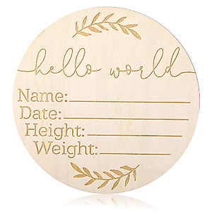 Baby Birth Announcement Sign Wooden Hello World Newborn Sign Round Double-Sided Boho Willow Branch Baby Name Announcement Sign for Girl Boy Photo Prop Baby Shower Nursery Gift Keepsakes(Style 2)