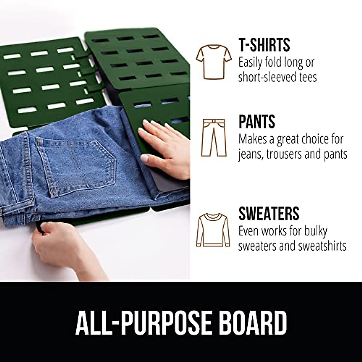 Gorilla Grip Shirt Folding Board, Easy Fast T-Shirt and Clothes Folder, Adult Clothing, Durable Plastic Organizer, Compact for Travel, Laundry Boards, Tshirt Flipfold Tool, Hunter Green