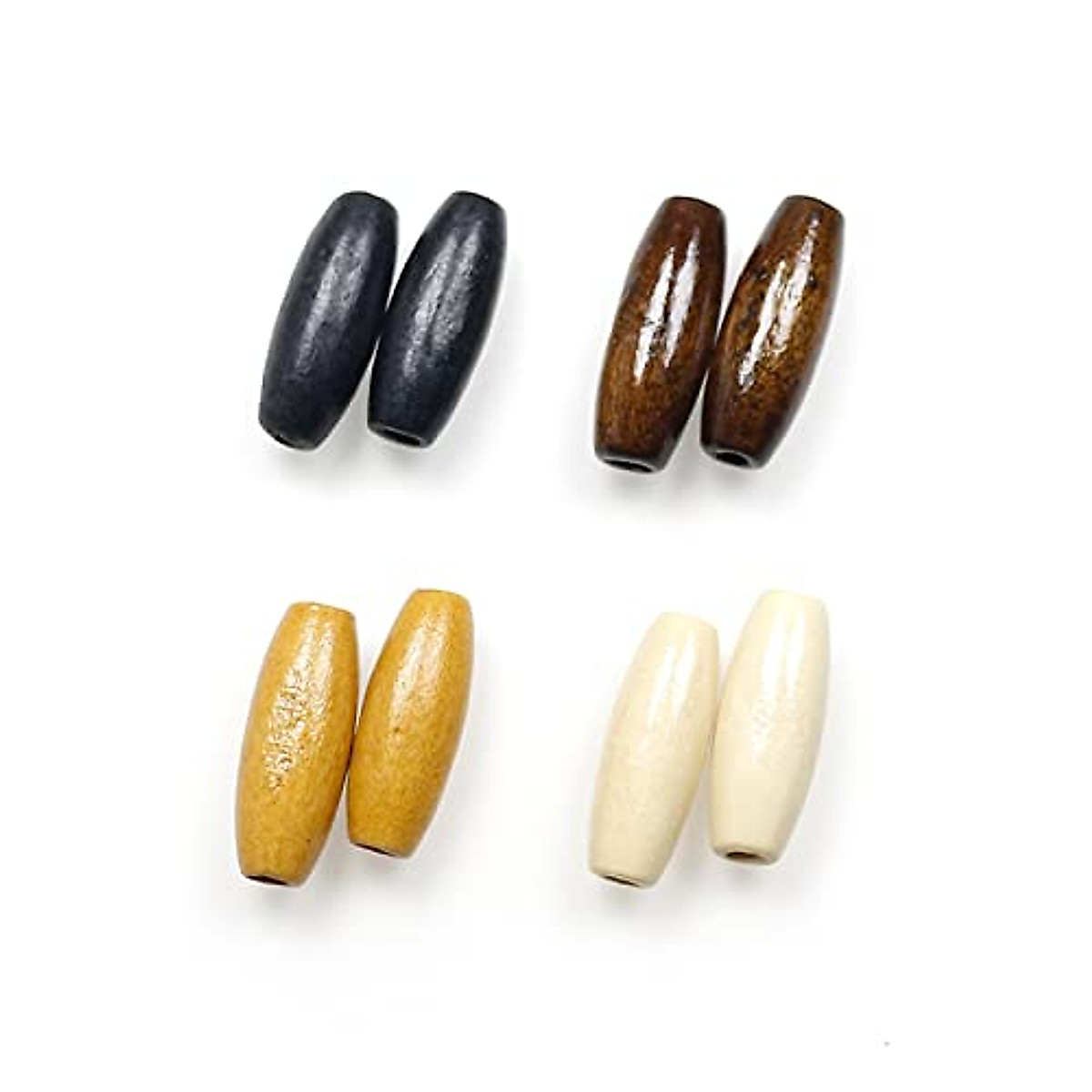 Kigauru Bead Charms 20/50pcs Natural Olive Shape Loose Wood Beads Coffee/Black Handmade Wooden Puzzle Prayer Long Spacer Beads DIY Jewelry Making DIY Pendants