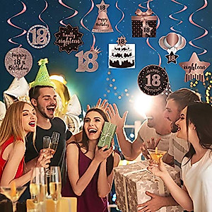 Happy 18th Birthday Party Hanging Swirls Streams Ceiling Decorations, Celebration 18 Foil Hanging Swirls with Cutouts for 18 Years Old Pink and Gold Birthday Party Decorations Supplies