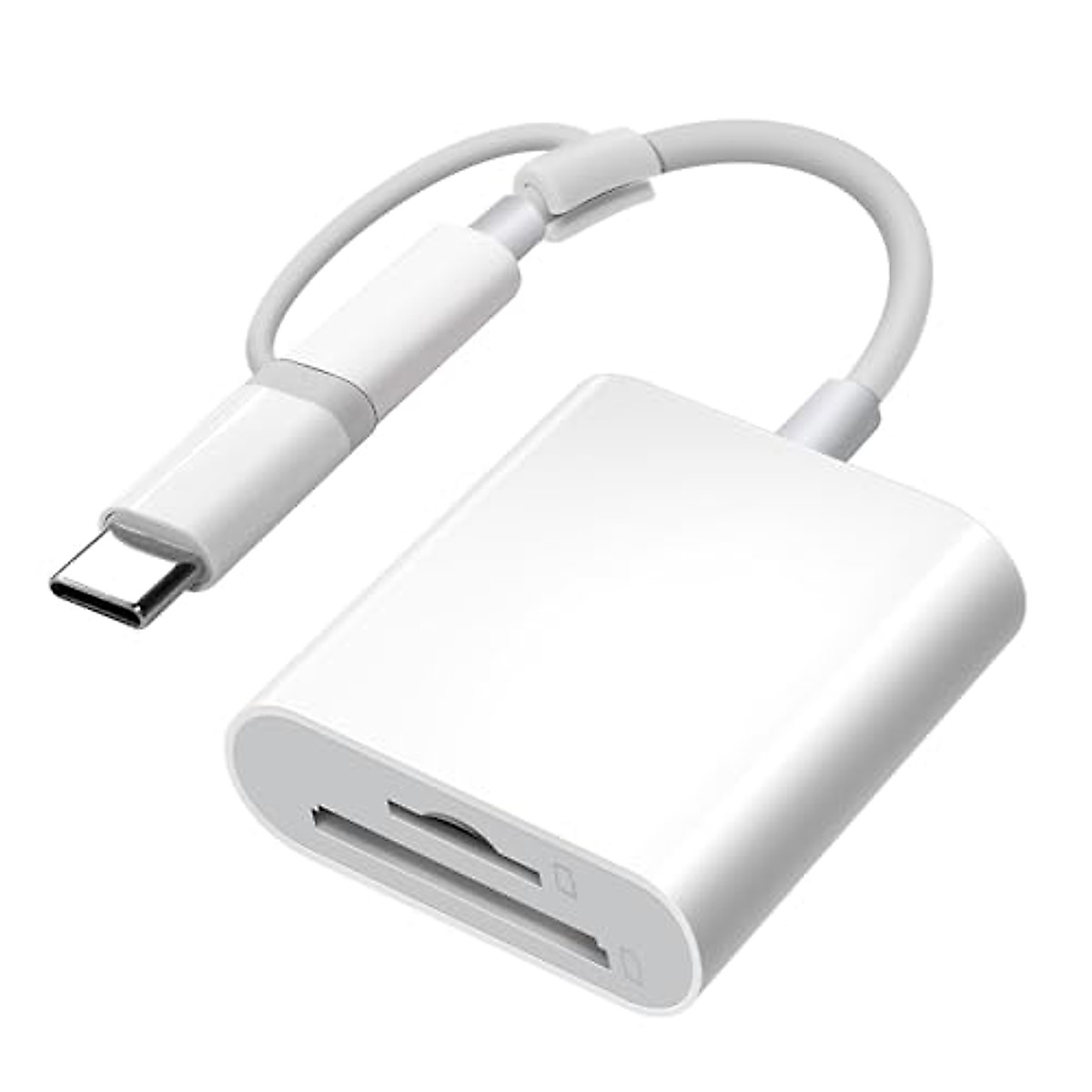 SD Card Reader for iPhone iPad, Dual Connector Memory SD Card Adapter, Support SD/MicroSD Cards, High-Speed Digital Trail Camera to iPhone Viewer, Plug and Play - White