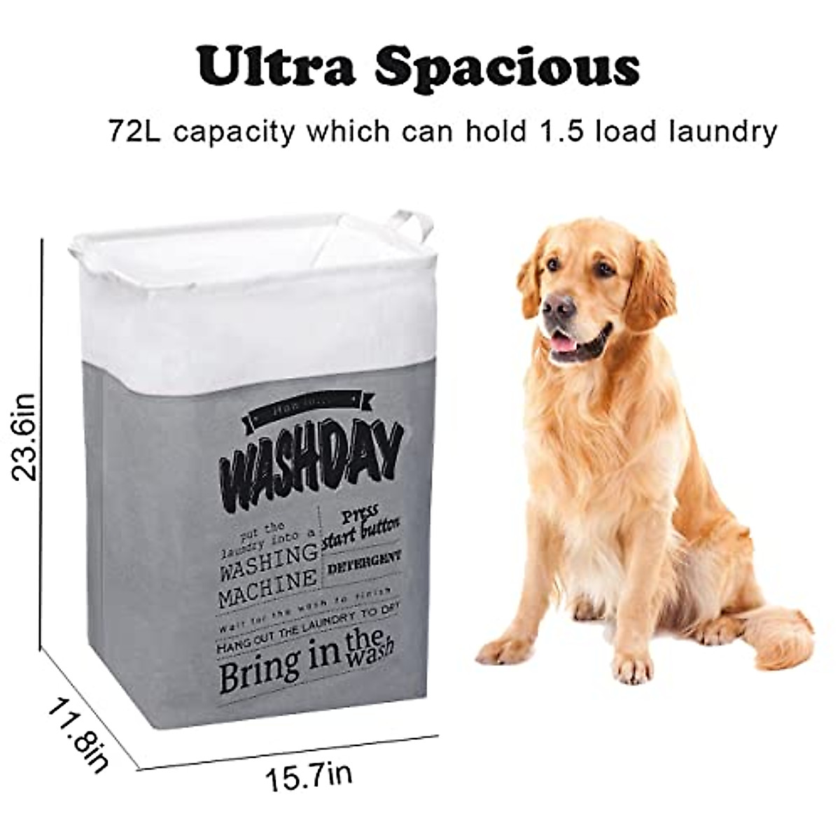 Collapsible Laundry Basket with Lid, 72L Large Dirty Grey Laundry Hamper Organizer, Portable Travel Bag with Handles, Freestanding & Waterproof & DustProof, for Laundry Towels Toys