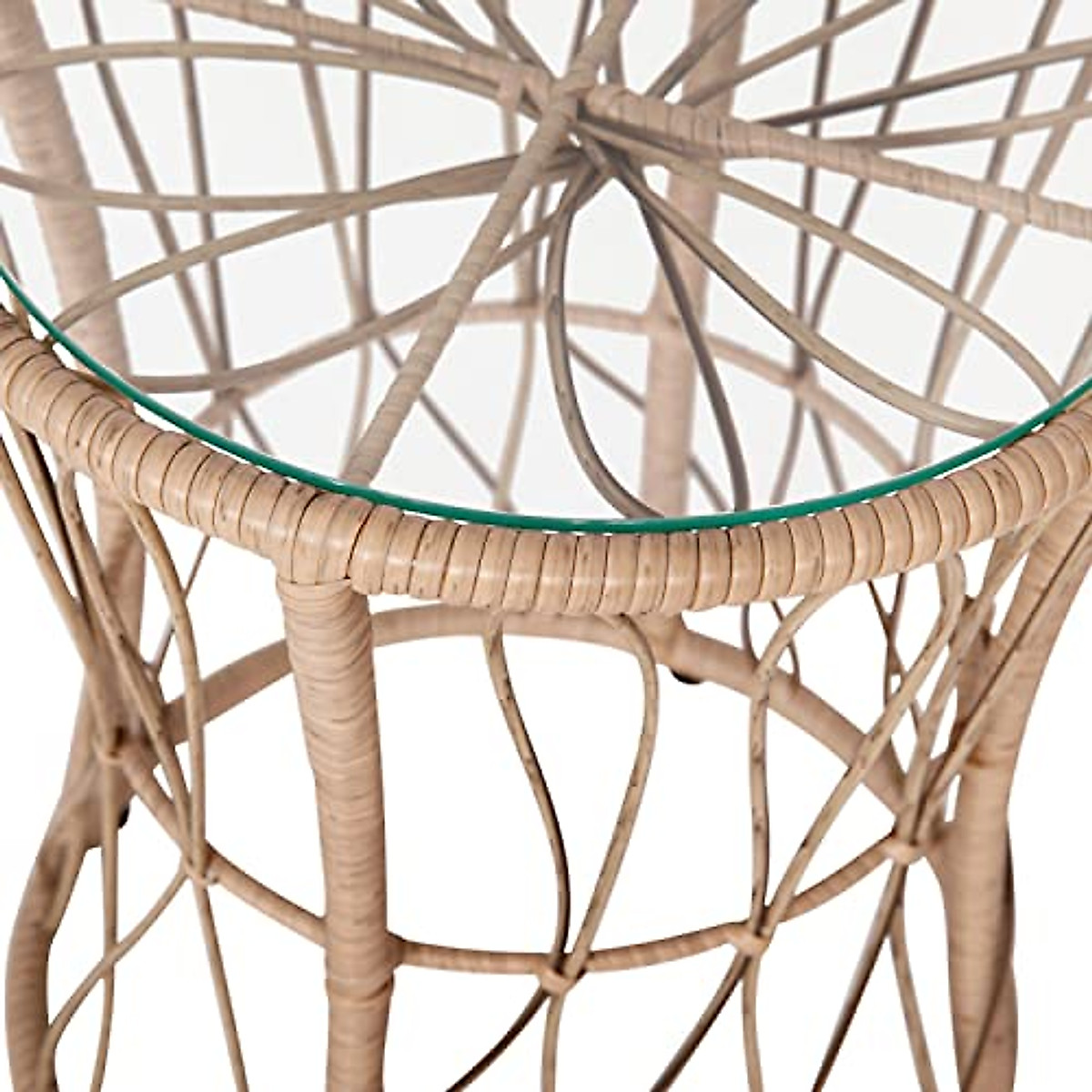 Flash Furniture Devon Indoor/Outdoor Bistro Set - Tan Finish Rattan Rope Papasan Style Chairs and Glass Top Side Table - Light Gray Back and Seat Cushions, 15.75x15.75x25, 3-Piece