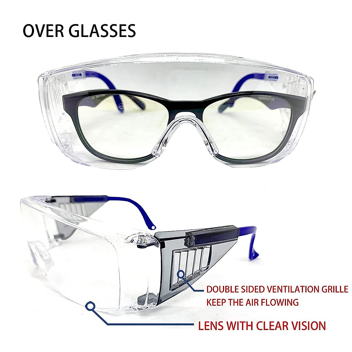 XII WY 3 Pack of Safety Glasses (3 Pairs in 3 Colors) Anti-Fog Crystal Clear Eye Protection Over Glasses Scratch Resistant lab Safety Construction Work CE EN 166 Certified