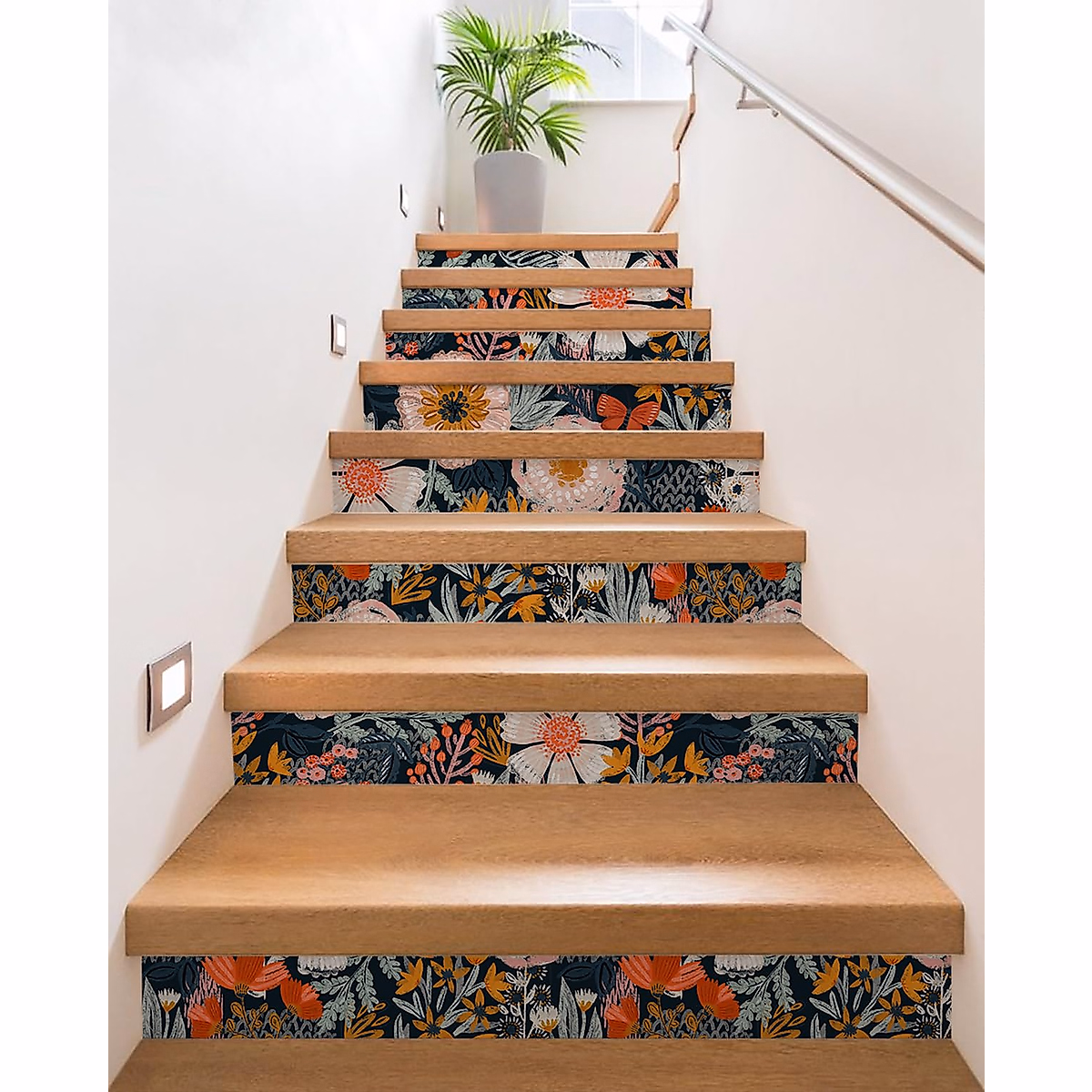 HAOKHOME Boho Peel and Stick Wallpaper Floral Wall Paper Removable for Bedroom Navy/Pink/Orange Contact Paper 17.7in x 9.8ft