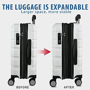 KROSER Hardside Expandable Carry On Luggage with Spinner Wheels & Built-in TSA Lock, Durable Suitcase Rolling Luggage with USB Port, Carry-On 20-Inch, White