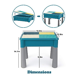 INKPOT Kids 5-in-1 Multi Activity Table Set, Learning Play Table with Storage Includes 85 Pieces Large Building Blocks Set for Toddlers Age 1 2 3 Educational Toy Bricks Gift for Kids