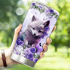 WONWIX Personalized Wolf Gifts Wolves Gift For Women, Girls Lover Coffee Cup Mug Travel Mugs 20oz Stainless Steel Thermos Tumbler With Lids (WOLF)