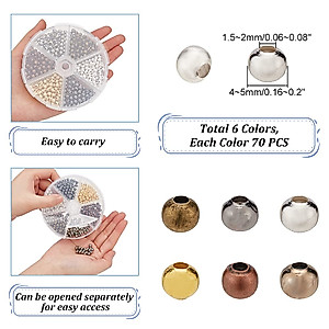 PH PandaHall 5mm Iron Round Spacer Beads, 420pcs 6 Colors Metal Smooth Loose Beads Jewelry Beads for Necklaces Bracelets Earrings Jewelry Making