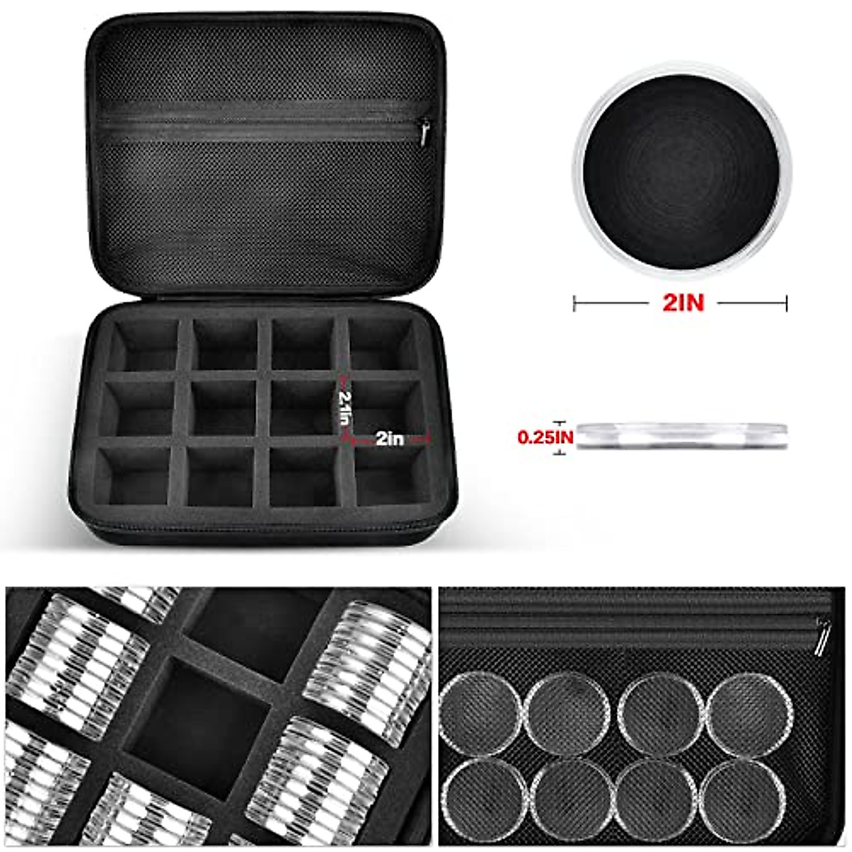 96 Pieces 46mm Coin Capsules, with Foam Gasket and Plastic Storage Organizer Box, 6 Sizes (20/25/27/30/38/46mm) Coins Collector Case Holder for Coin Collection Supplies(Black)